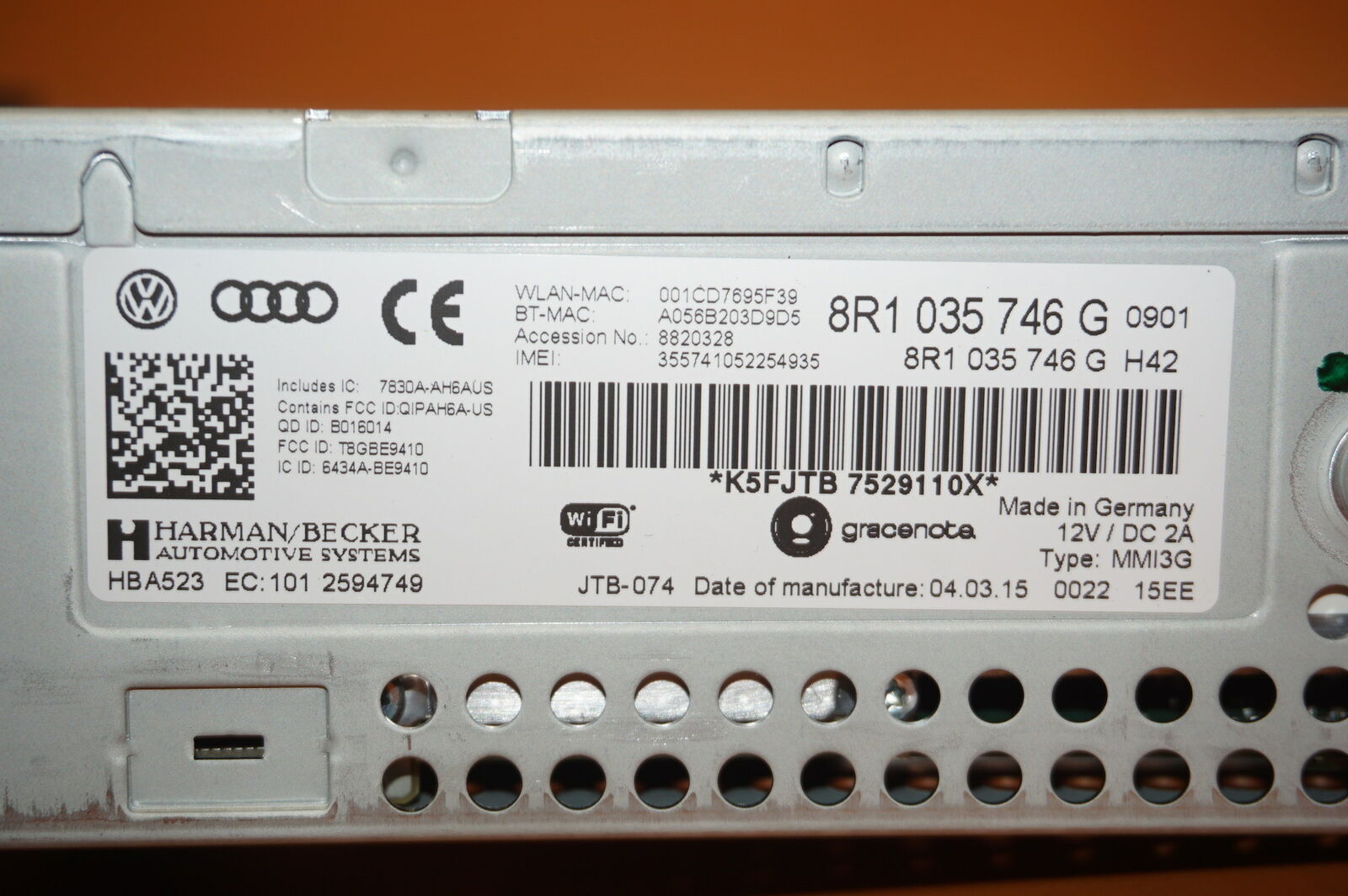 AUDI Q5 MULTIMEDIA CONTROL UNIT MMI 2014 2015 SQ5 8R1 035 746 G HARMAN ...