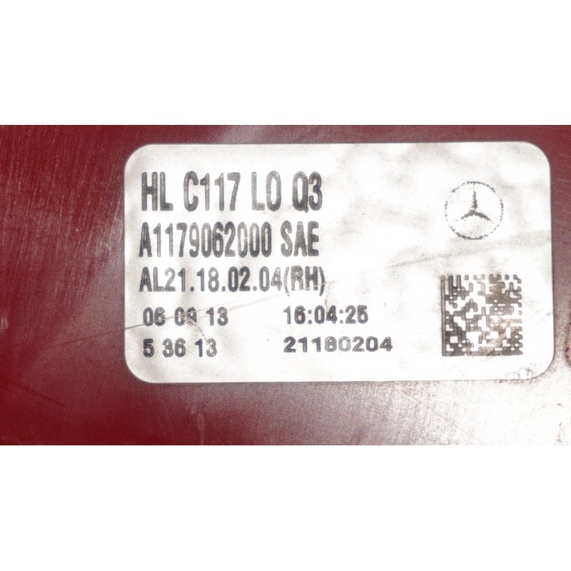 MERCEDES BENZ CLA250 TAIL LIGHT RIGHT PASSENGER 2014 2015 2016 A117 906 ...