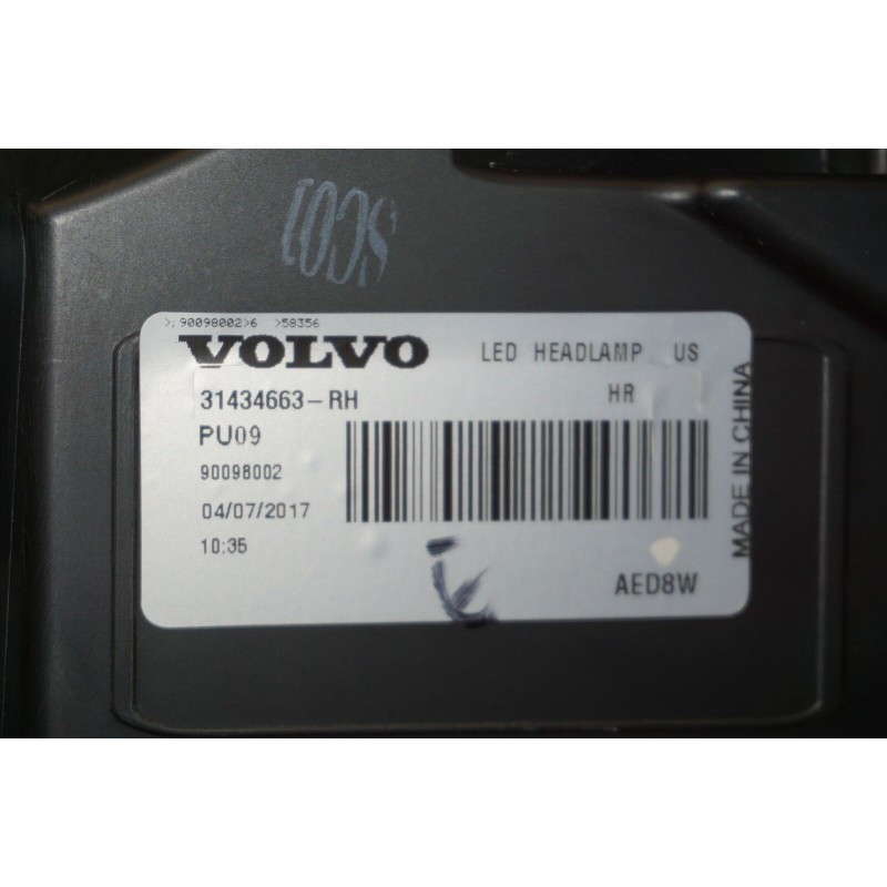 VOLVO S90 HEADLIGHT 2017 2018 2019 RIGHT PASSENGER