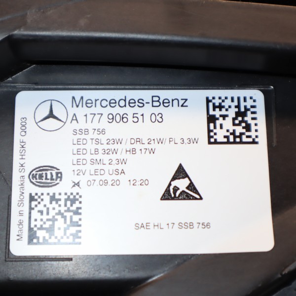 MERCEDES A220 HEADLIGHT LEFT DRIVER 2019 2020 2021 LED A35 A1779065103 OEM