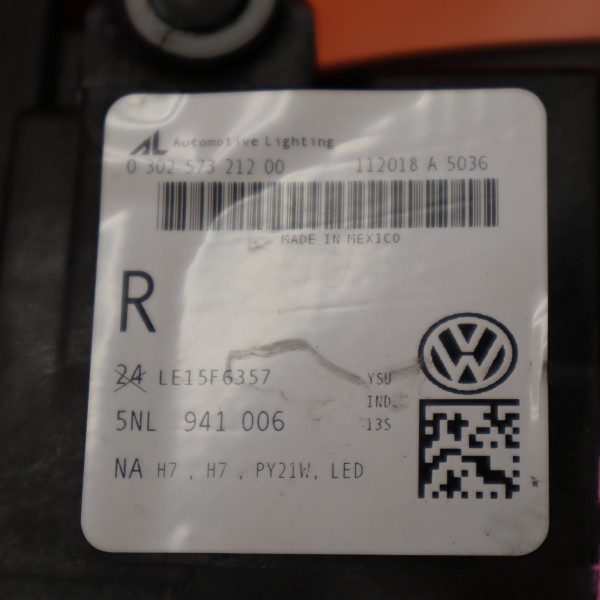 VOLKSWAGEN TIGUAN HEADLIGHT RIGHT 2018 2019 2020 2021 HALOGEN 5NL941006 OEM