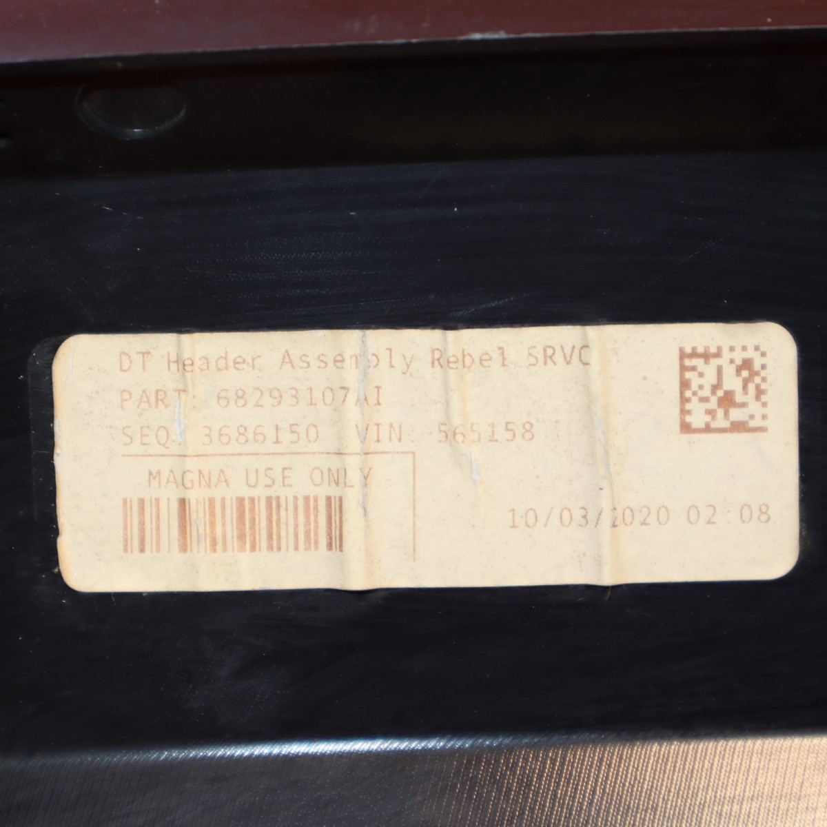 DODGE RAM 1500 FRONT UPPER GRILLE TRIM 2019 2020 2021 2022 68335015AG OEM