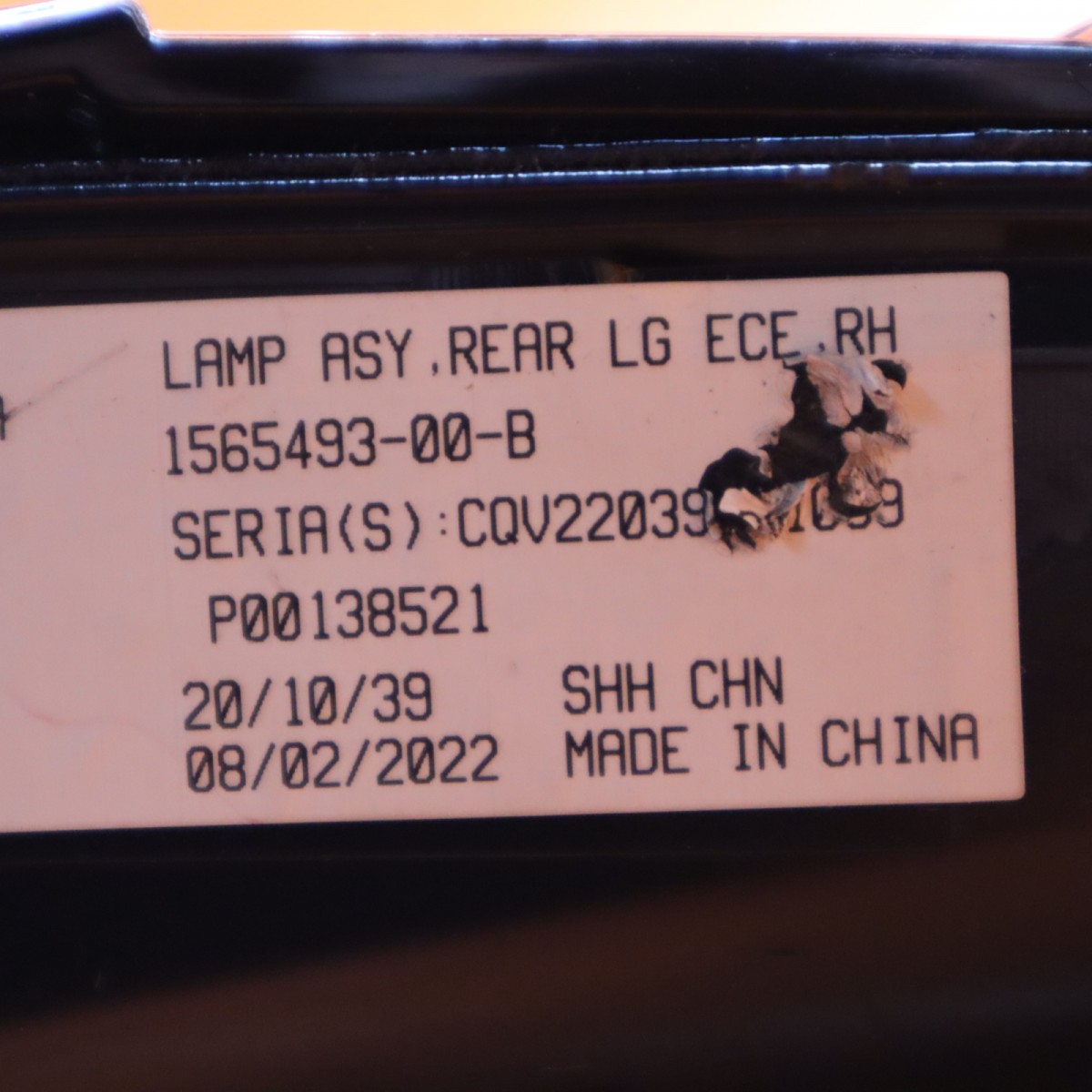 TESLA MODEL X TRUNK TAIL LIGHT RIGHT PASSENGER 2021 2022 1565493-00-B OEM