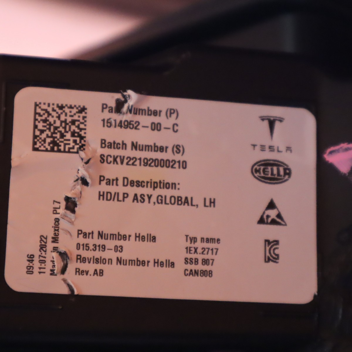 TESLA MODEL 3 HEADLIGHT LEFT DRIVER 2021 2022 2023 LED 1514952-00-C OEM