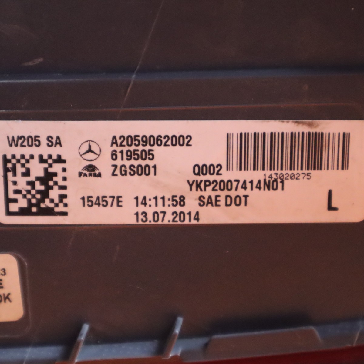 MERCEDES BENZ C300 TAIL LIGHT LEFT 2015 2016 2017 2018 C400 A2059062002 ...