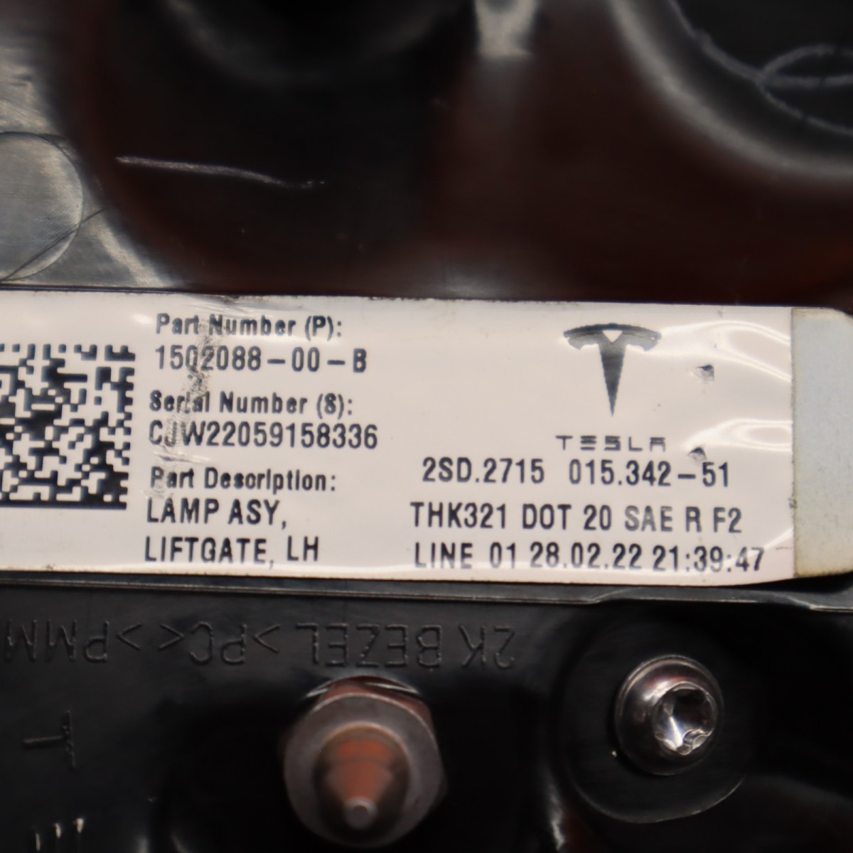TESLA MODEL Y TAIL LIGHT TRUNK LEFT DRIVER 2020 2021 2022 1502088-00-B OEM