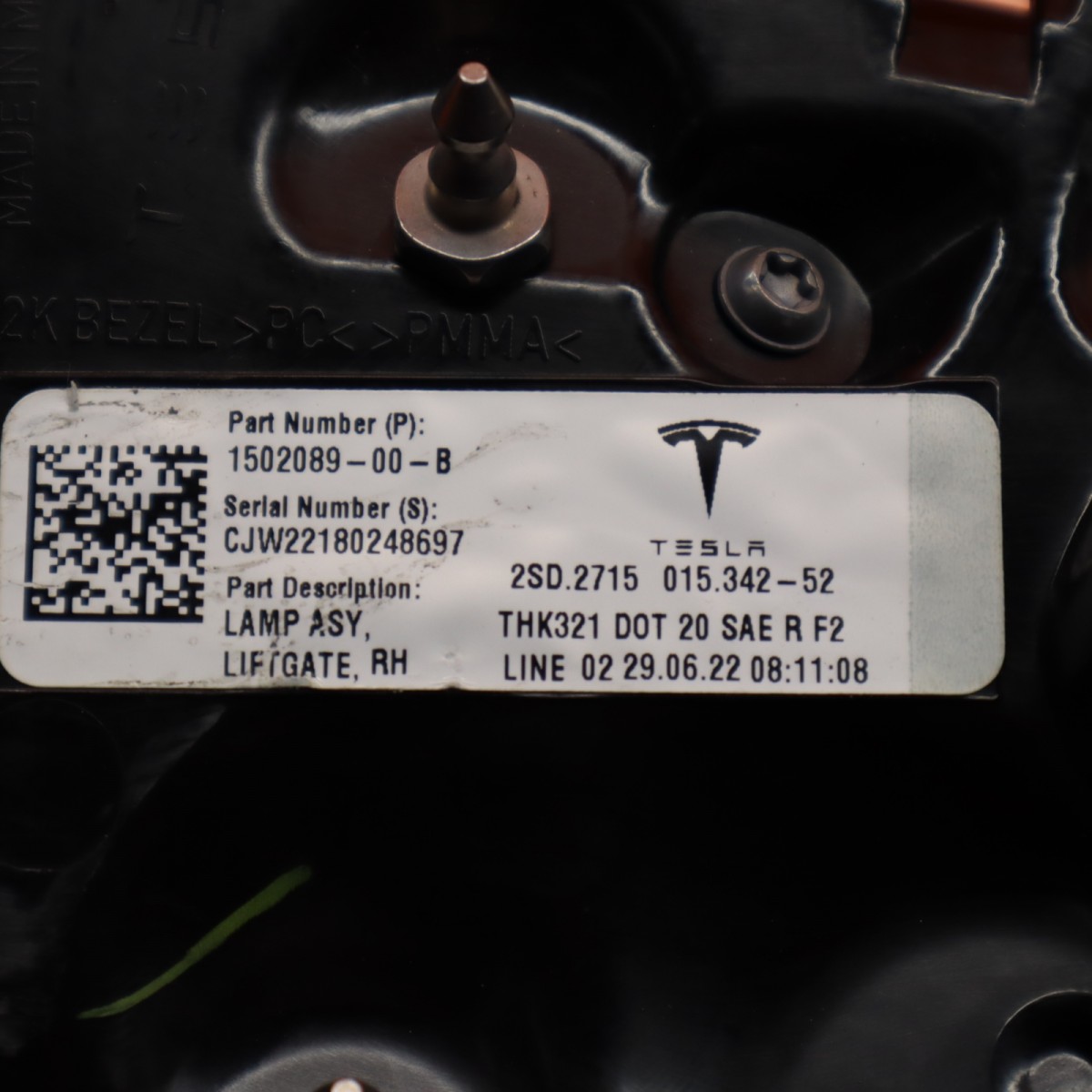 TESLA MODEL Y TAIL LIGHT TRUNK RIGHT PASSENGER 2020 2021 2022 2023 ...