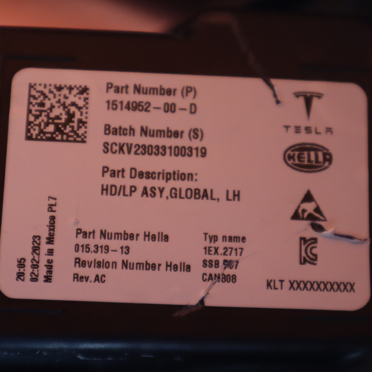 TESLA MODEL 3 HEADLIGHT LEFT DRIVER 2021 2022 2023 LED 1514952-00-D OEM