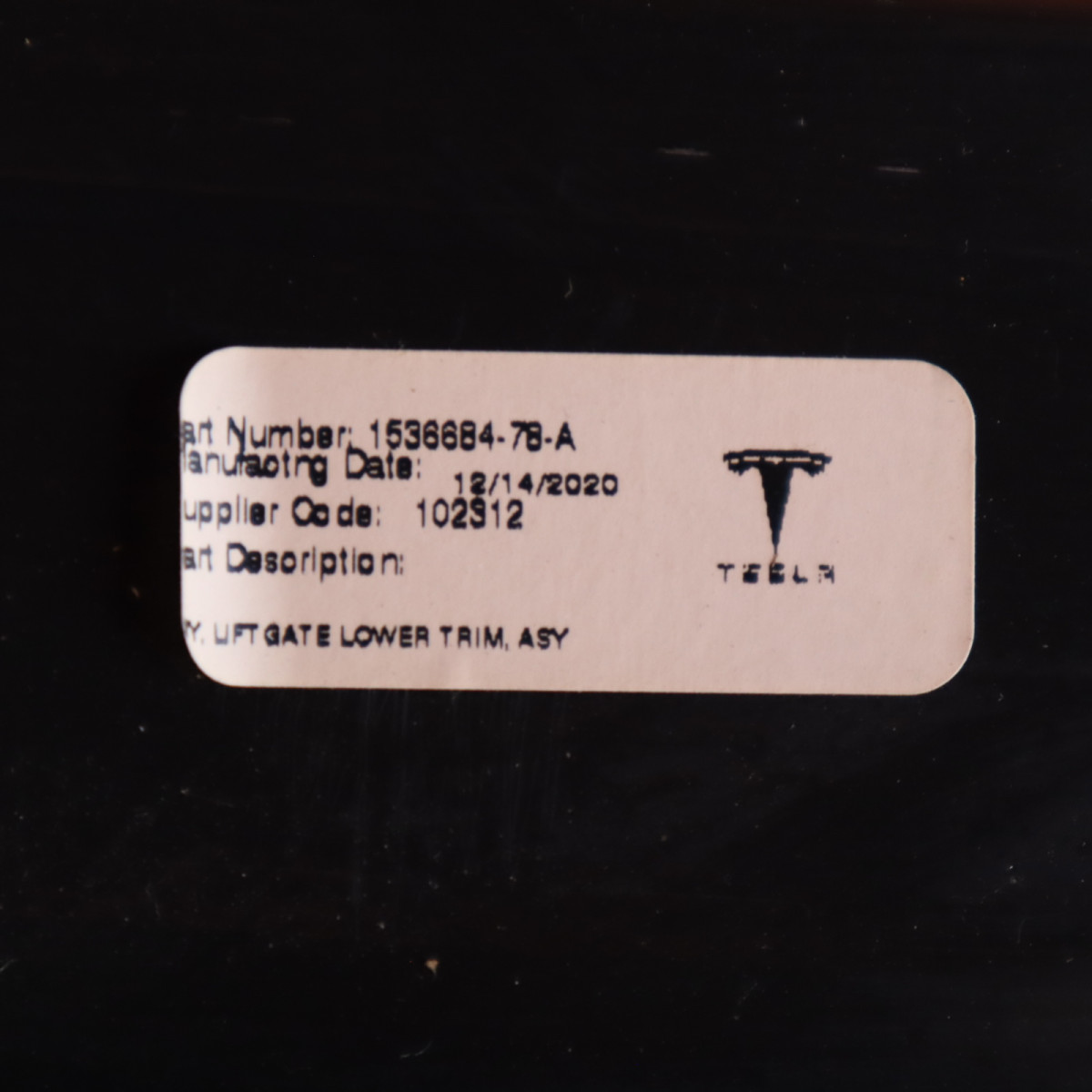 TESLA MODEL Y LIFT GATE TRUNK PANEL 2020 2021 2022 2023 1536684-78-A OEM