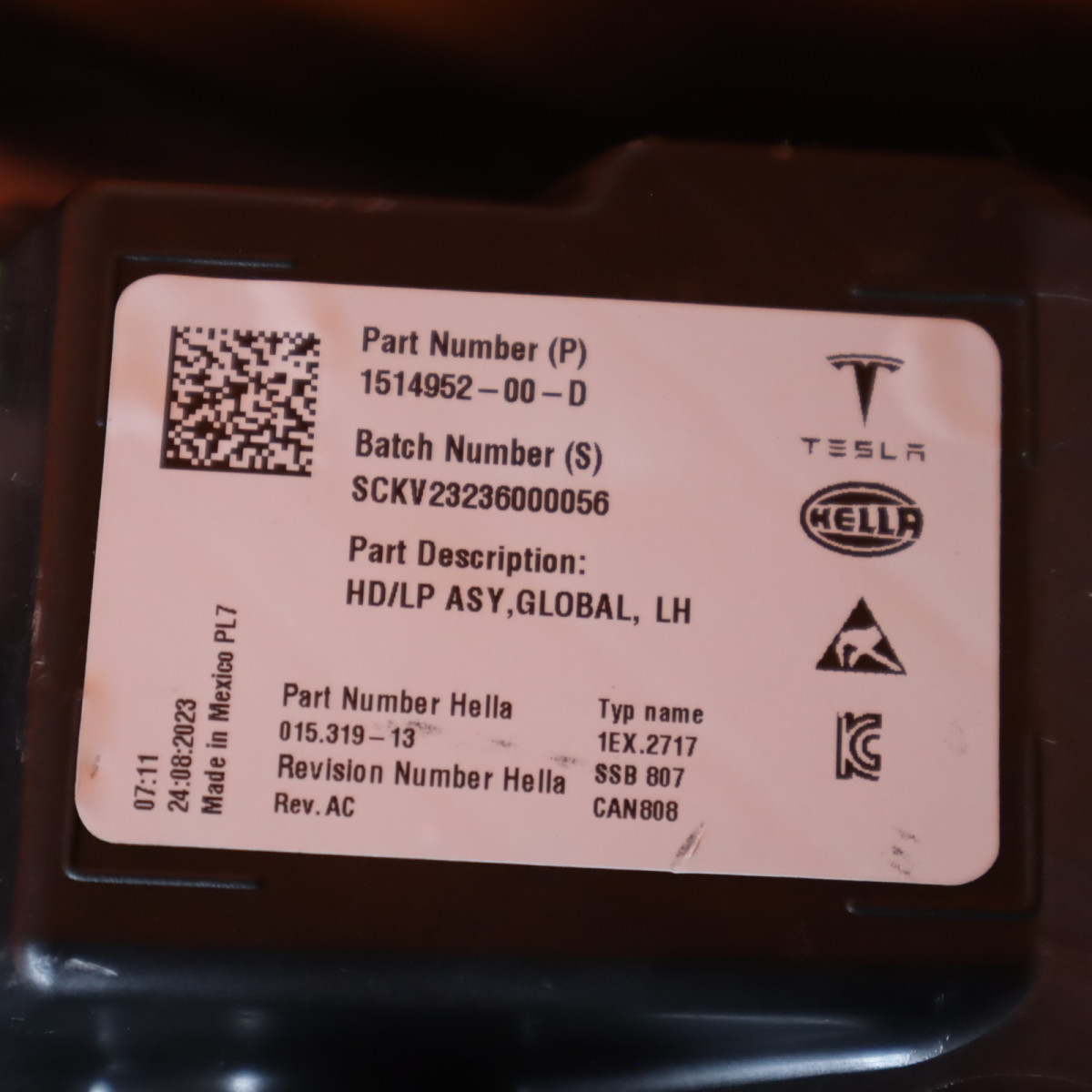 TESLA MODEL 3 HEADLIGHT LEFT DRIVER 2021 2022 2023 LED 1514952-00-D OEM